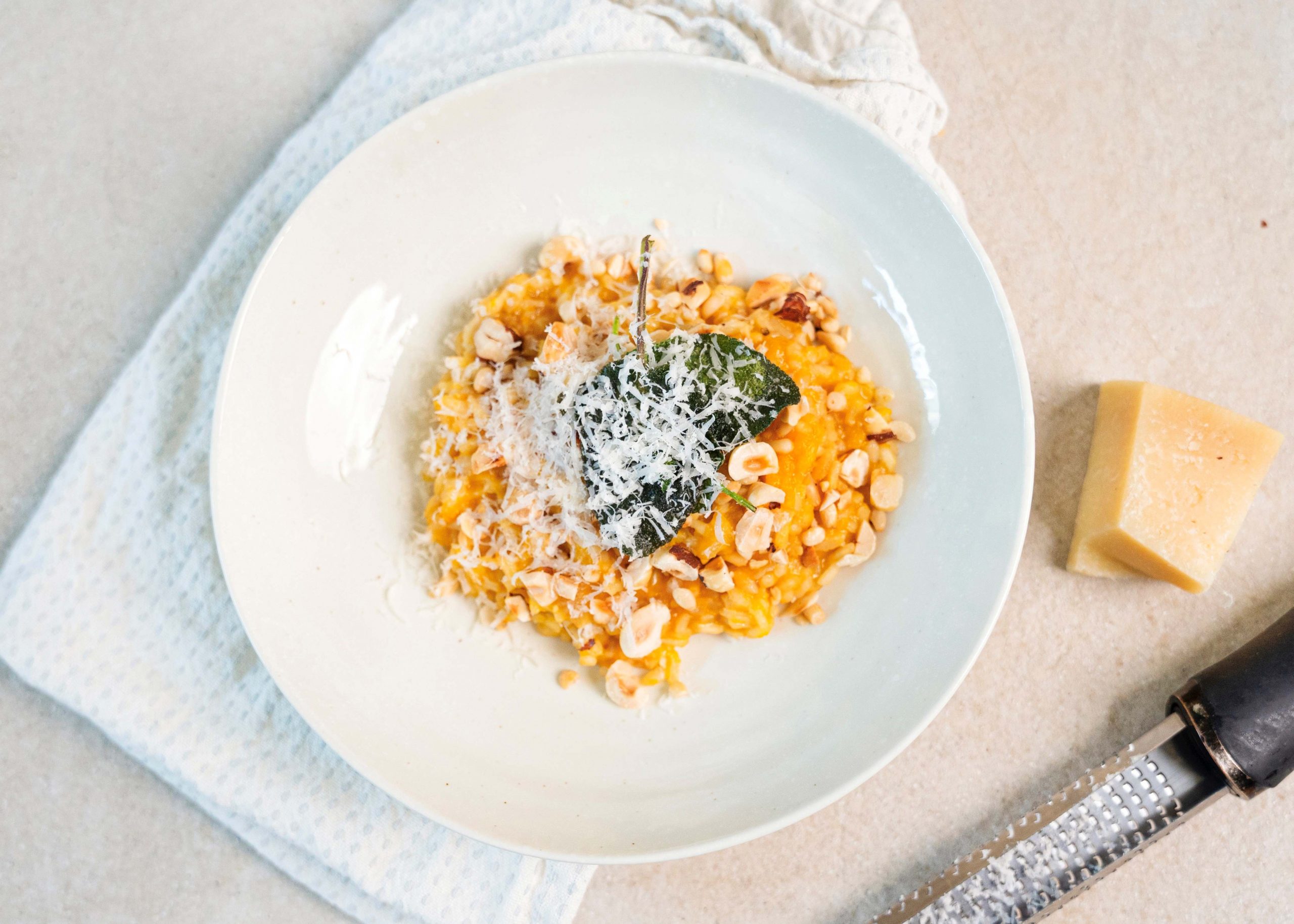 Pumpkin, hazelnut and pine nut risotto
